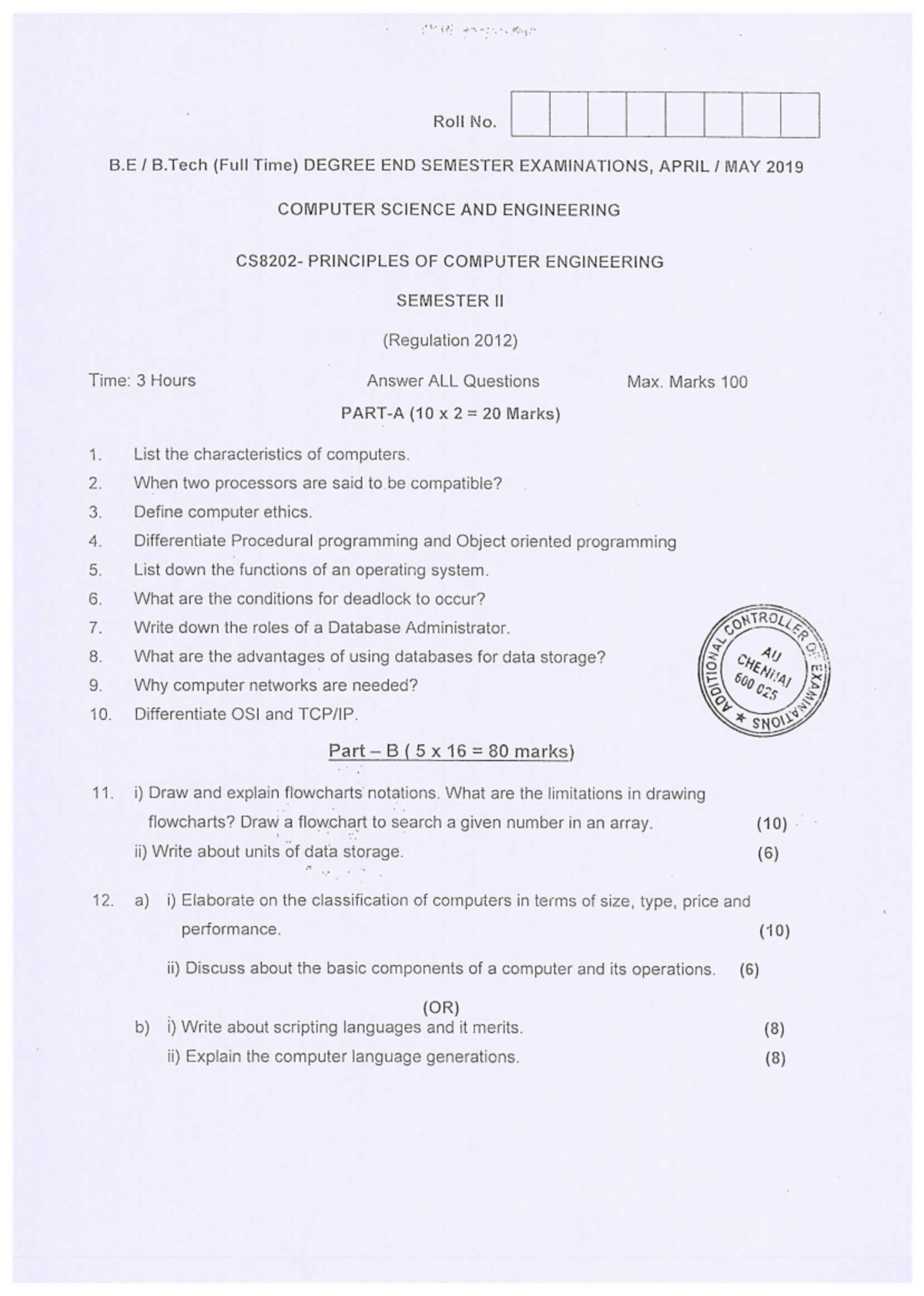 Model Question papers - Computer Science and Engineering - Studocu