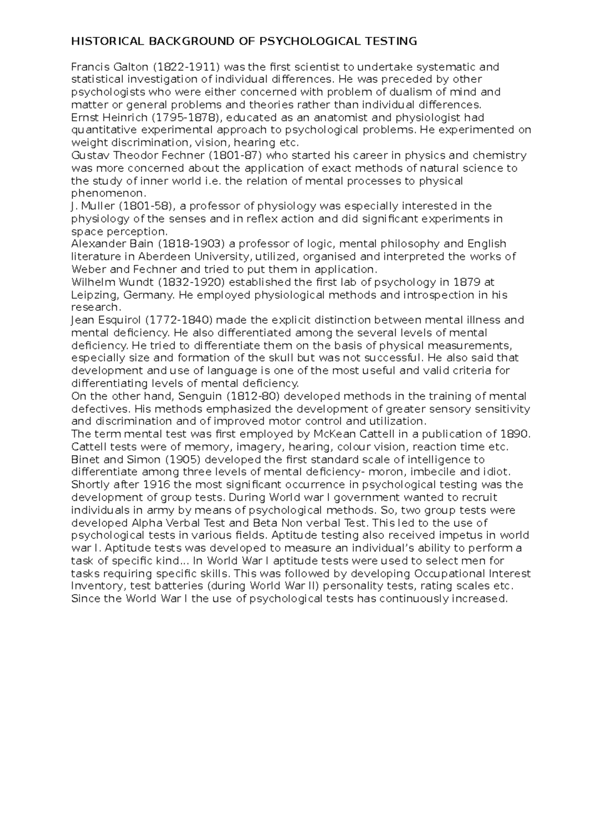 Practical Psychometric assessment -Introduction - HISTORICAL BACKGROUND ...