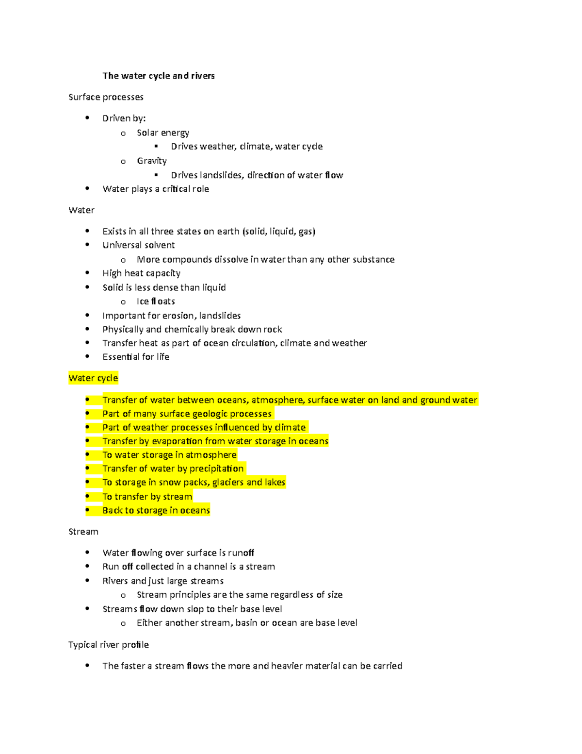 The Water Cycle and Rivers: Surface Processes and Floods - Studocu