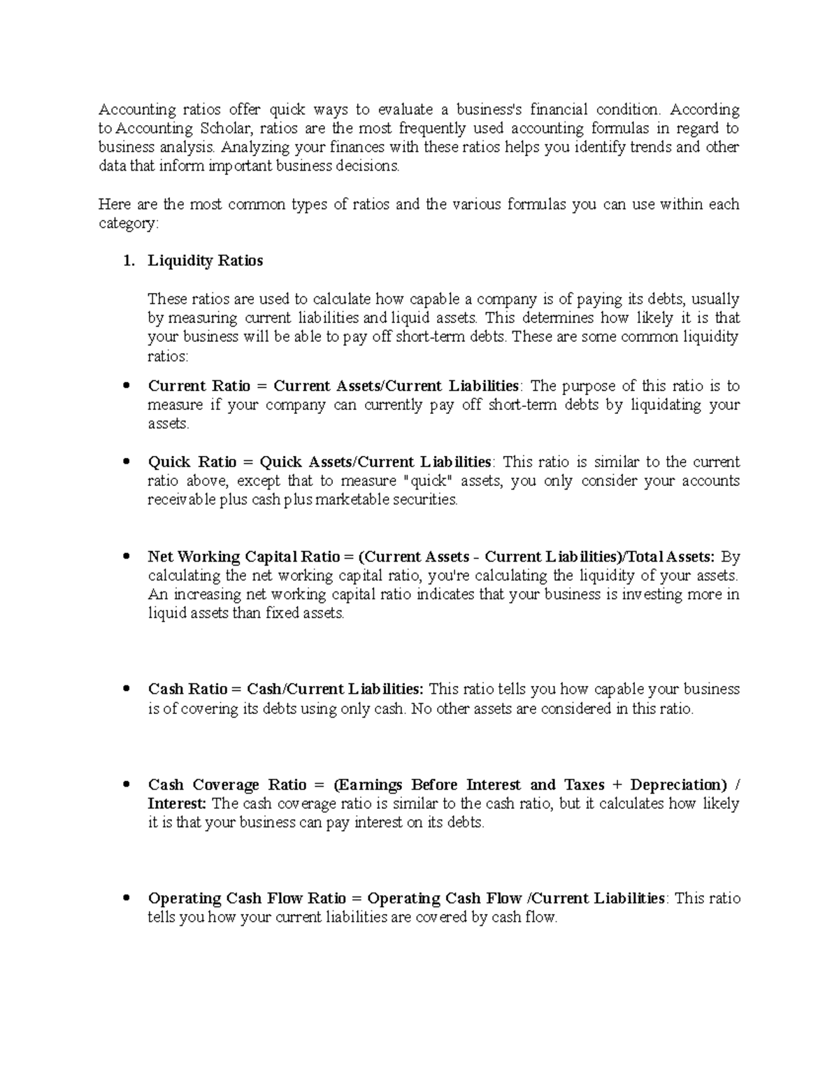 Notes on Financial Analysis about Ratios - Accounting ratios offer ...