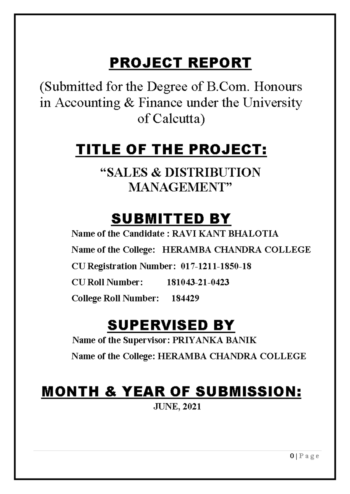 Sales and distribution - PROJECT REPORT (Submitted for the Degree of B ...