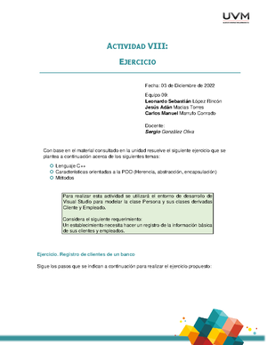 Actividad 3 UVM - Unidad 2 Materia: Programación orientada a objetos EJERCICIO Emilio Hilario ...