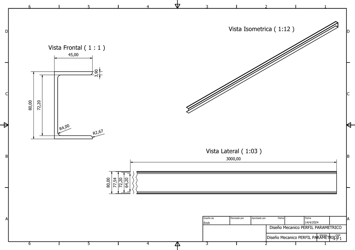 Diseño Mecanico Perfil Parametrico - Animacion 3d - Vista Frontal ( 1 : ...