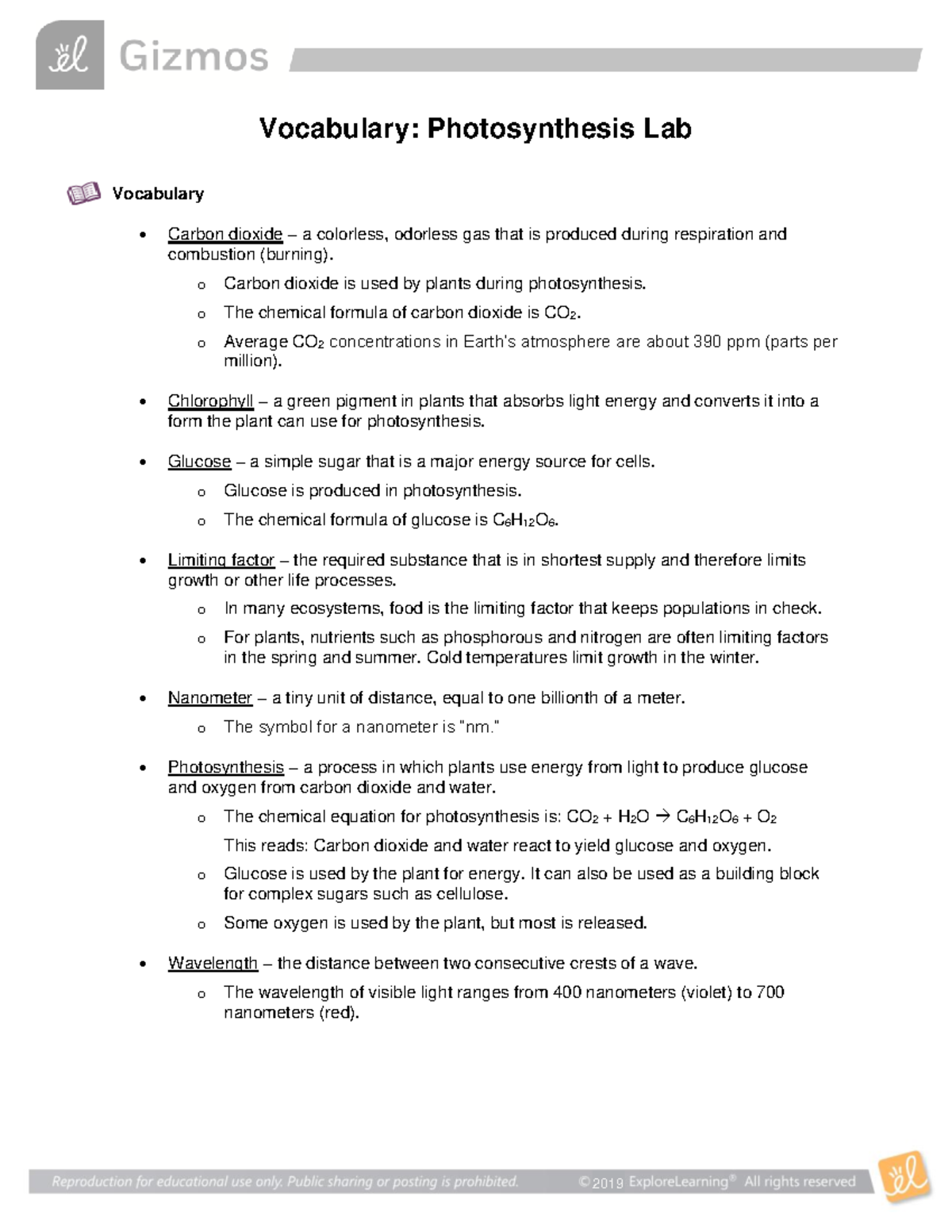 Photosynthesis Lab Vocab - 2019 Vocabulary: Photosynthesis Lab ...