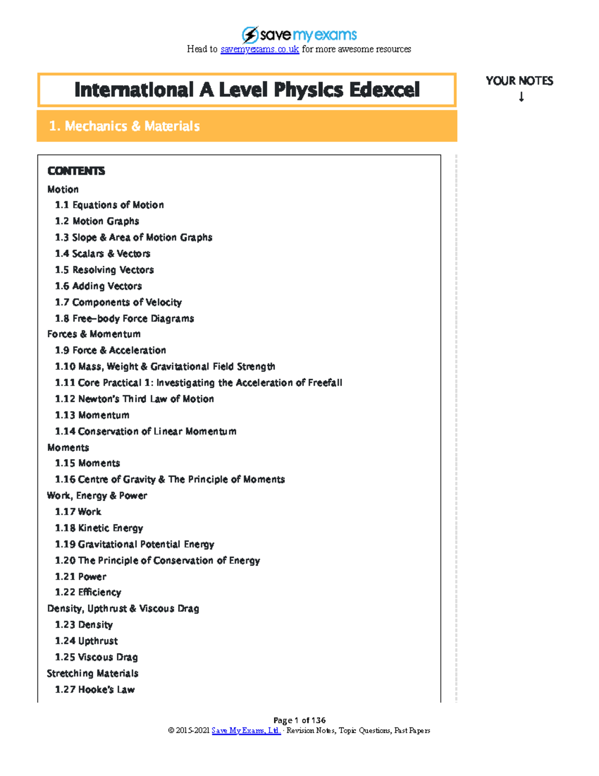 Unit 1 - get rekt - Page 1 of 136 International A Level Physics Edexcel Mechani cs & Mater i al ...