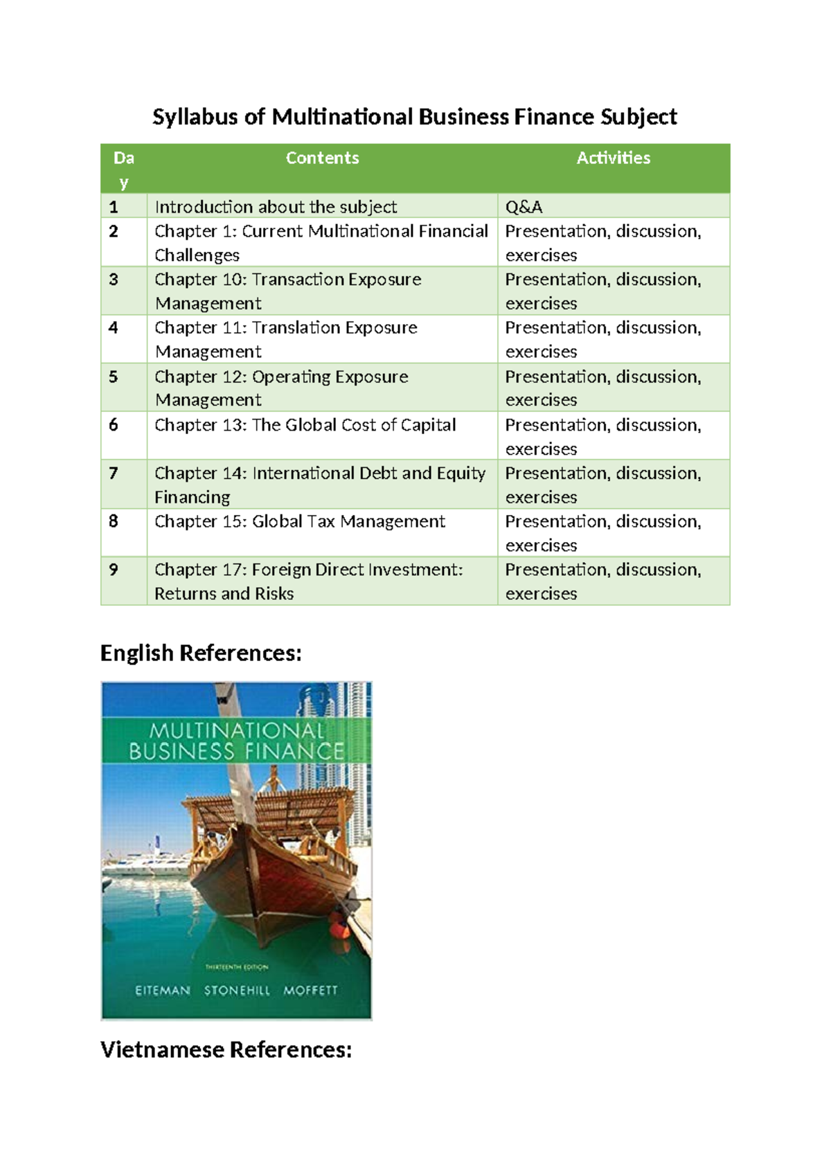 Syllabus of Multination Business Finance Subject - Syllabus of ...