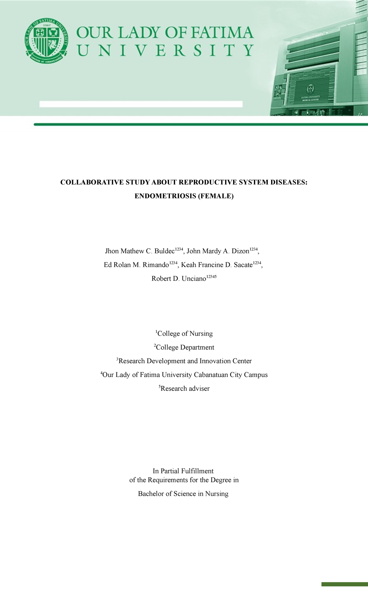 CASE- Study- Endometriosis - COLLABORATIVE STUDY ABOUT REPRODUCTIVE ...