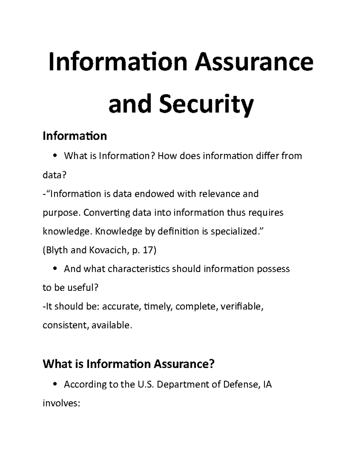 Information Assurance - Converting data into information thus requires ...
