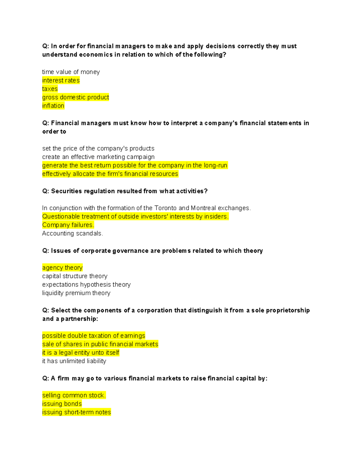 ACC224 Ch1 - Q: In order for financial managers to make and apply decisions correctly they must ...