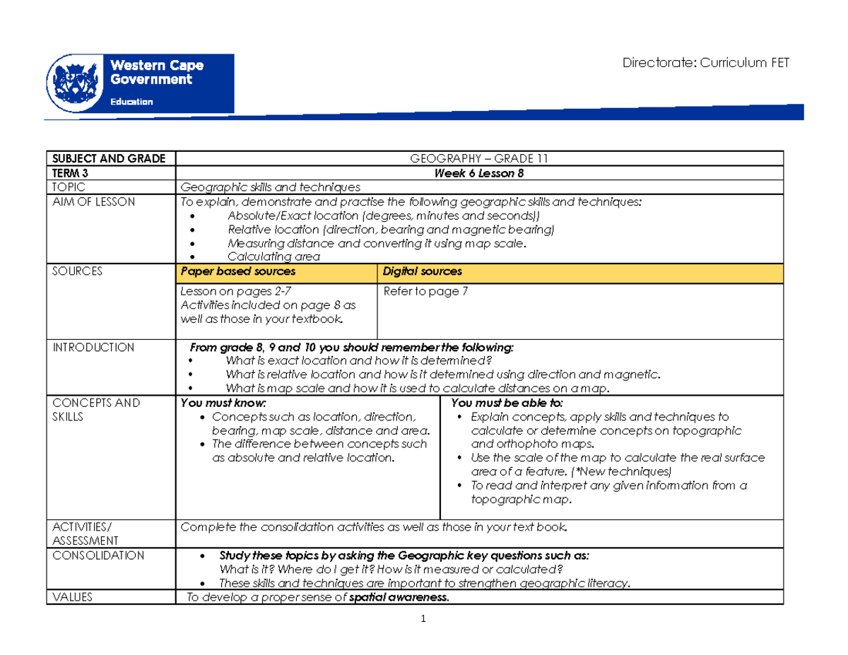 Geography Grade 11 Term 3 Week 6 2020 - Directorate: Curriculum FET ...