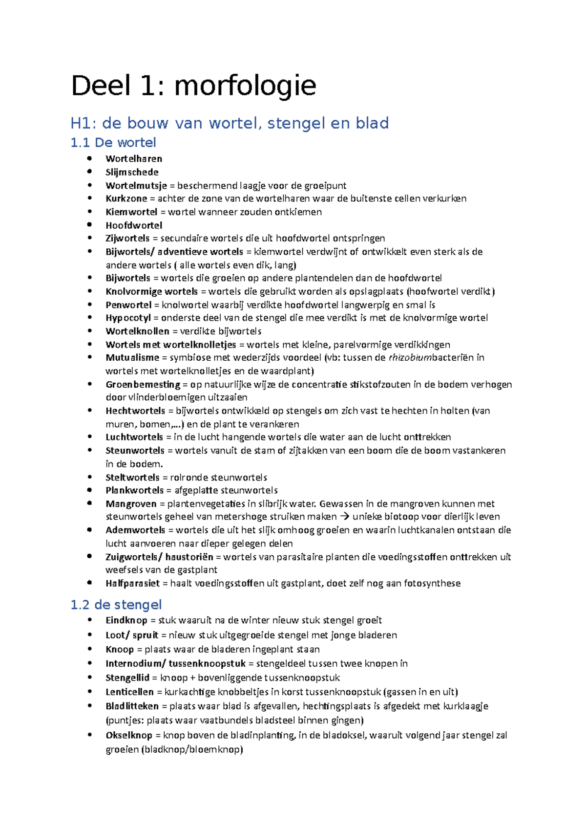 Overzicht-vette-woorden Morfologie toegepaste plantkunde - HoGent - Studocu