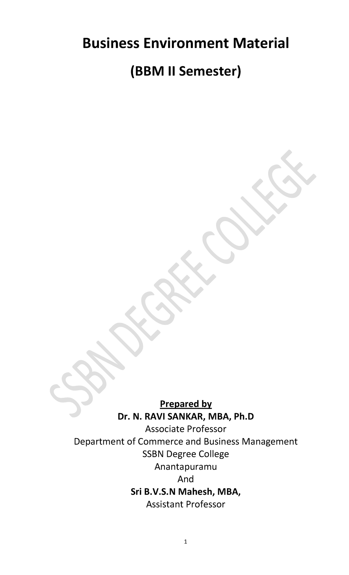 BE - Business environment - Business Environment Material (BBM II ...