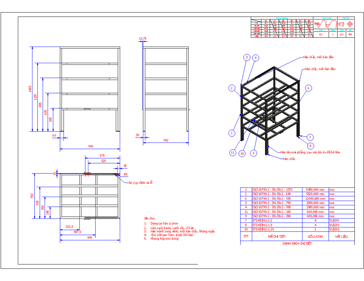bài tập bản vẽ khung hàn - inox 5480,000 mm ISO 10799-2 - 30x30x2 ...