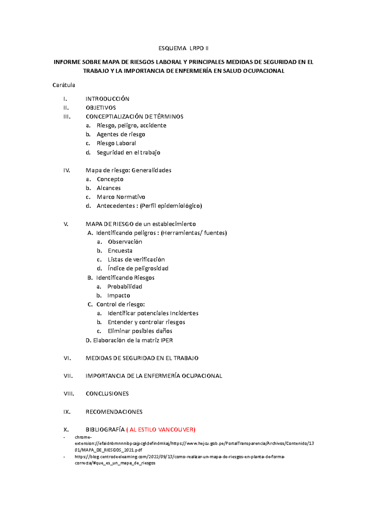 Esquema LRPD II- MAPA DE Riesgo - ESQUEMA LRPD II INFORME SOBRE MAPA DE RIESGOS LABORAL Y - Studocu