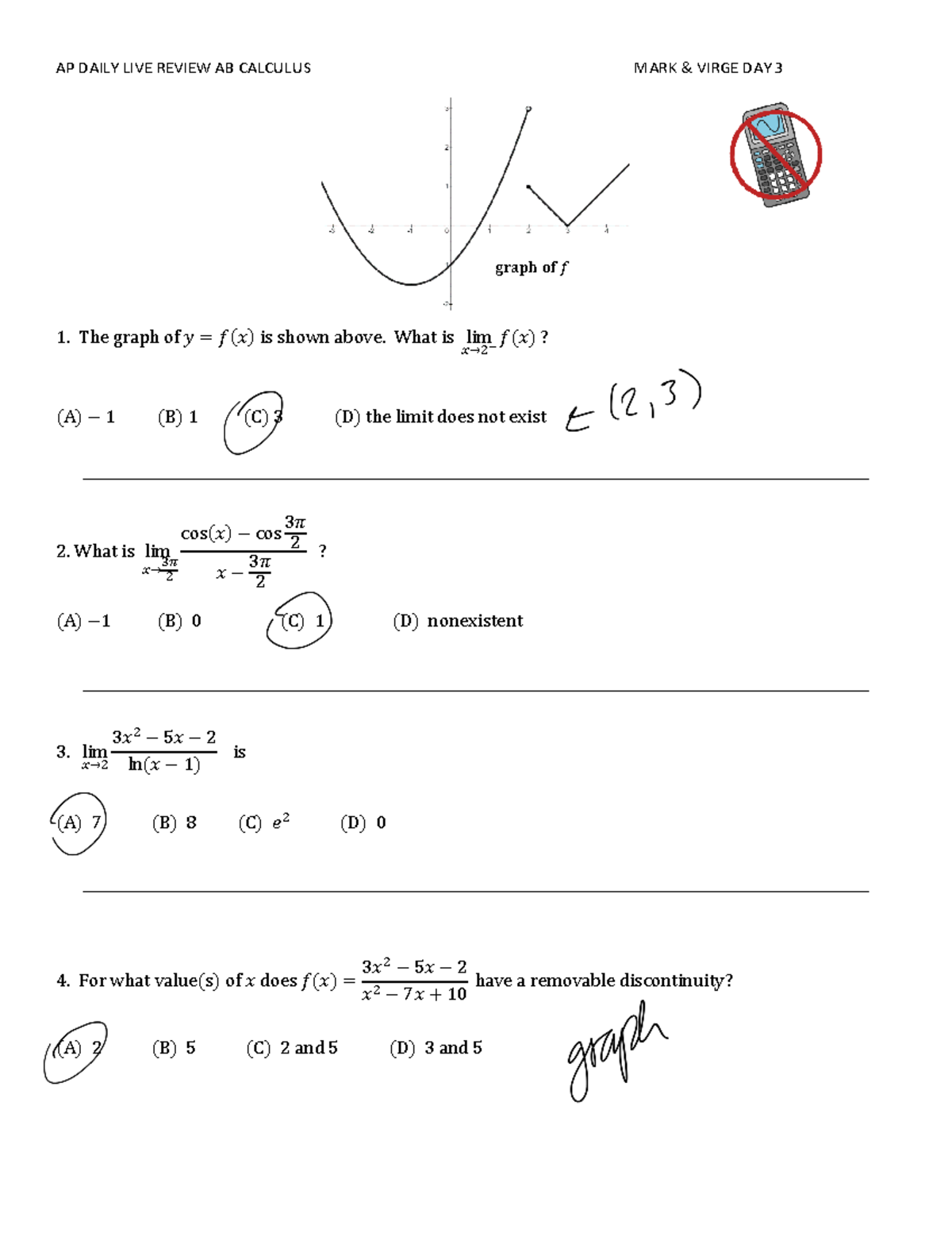 Day 3 - ap calculus end of the year ap exam prep day 3 - 1. The graph ...