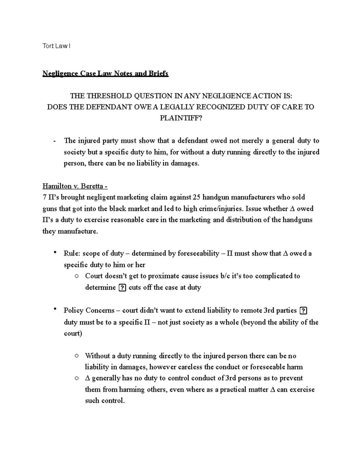 Negligence Case Law Notes and Briefs - Hamilton v. Beretta - 7 Π’s ...