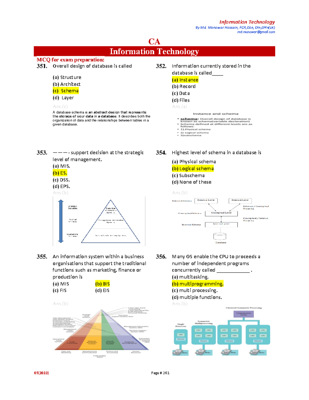 CA(CL) Information Technology(IT) MCQ 351 to 400 - By Md. Monowar ...