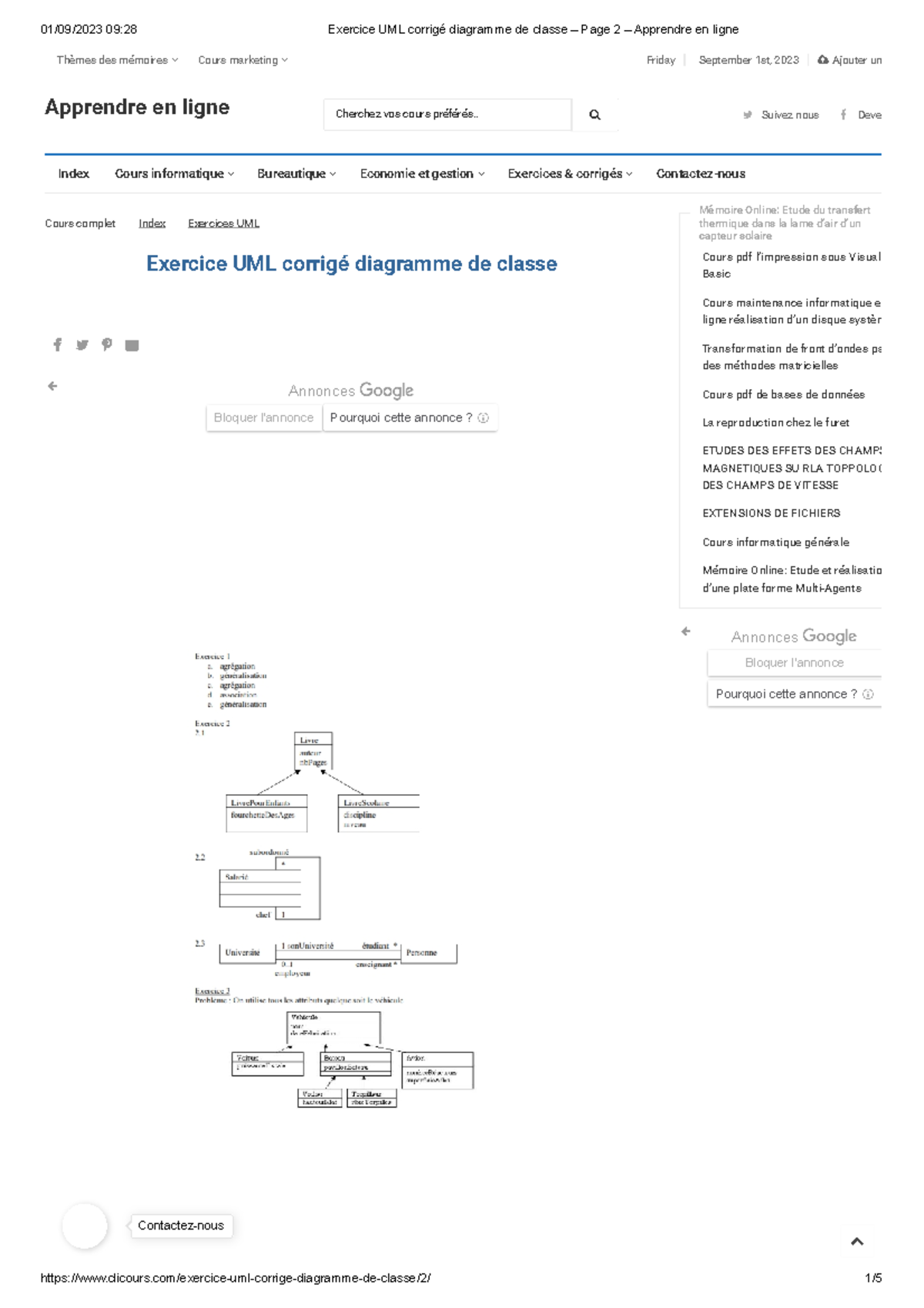 Exercice UML corrigé diagramme de classe – Page 2 – Apprendre en ligne ...