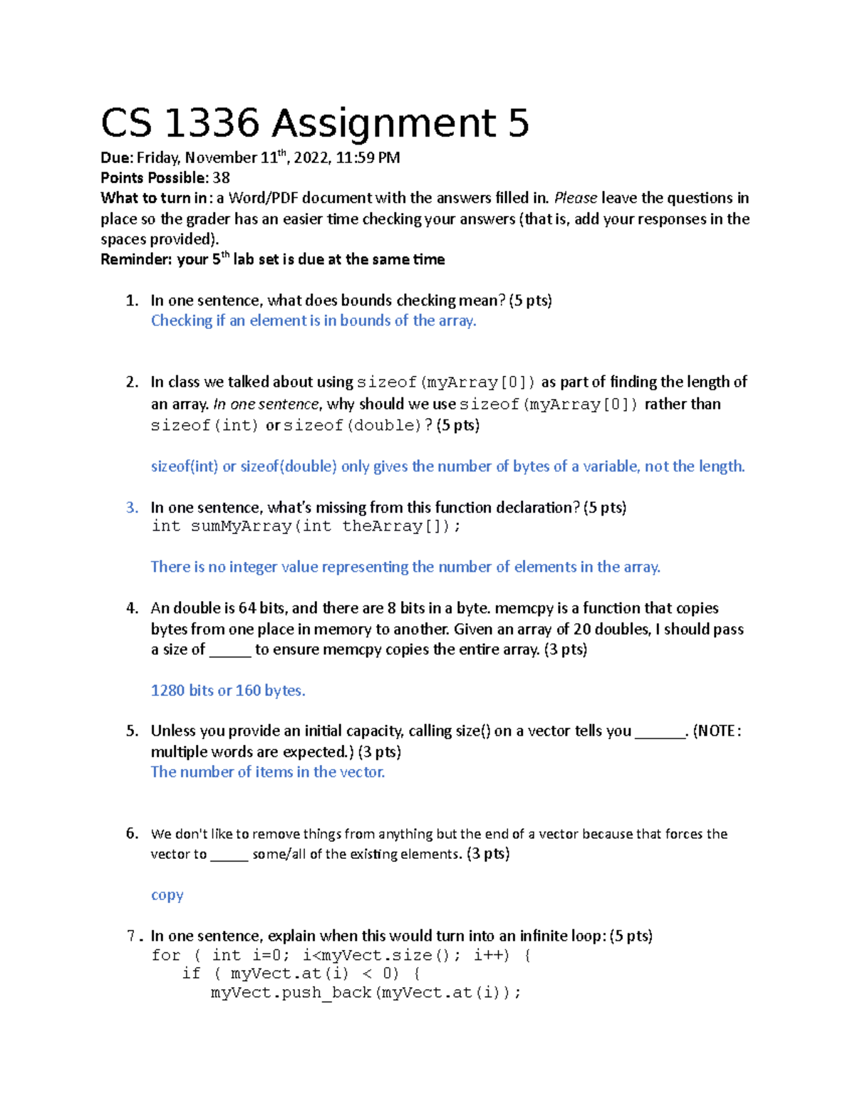 22F CS 1336 Assignment 5 - CS 1336 Assignment 5 Due: Friday, November 11th, 2022, 11:59 PM ...