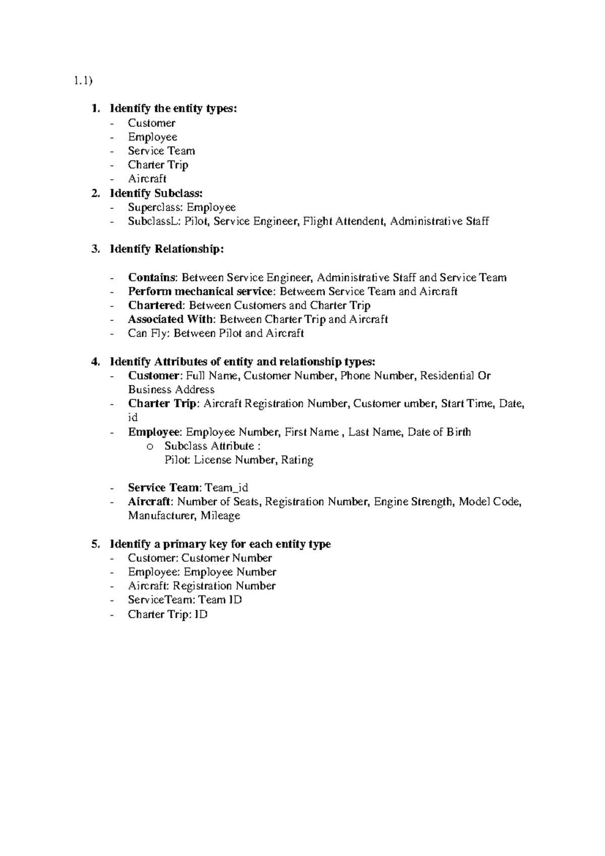 Asm2 Database Assignment 2 Answer 1017 1 Identify The Entity Types Customer Employee