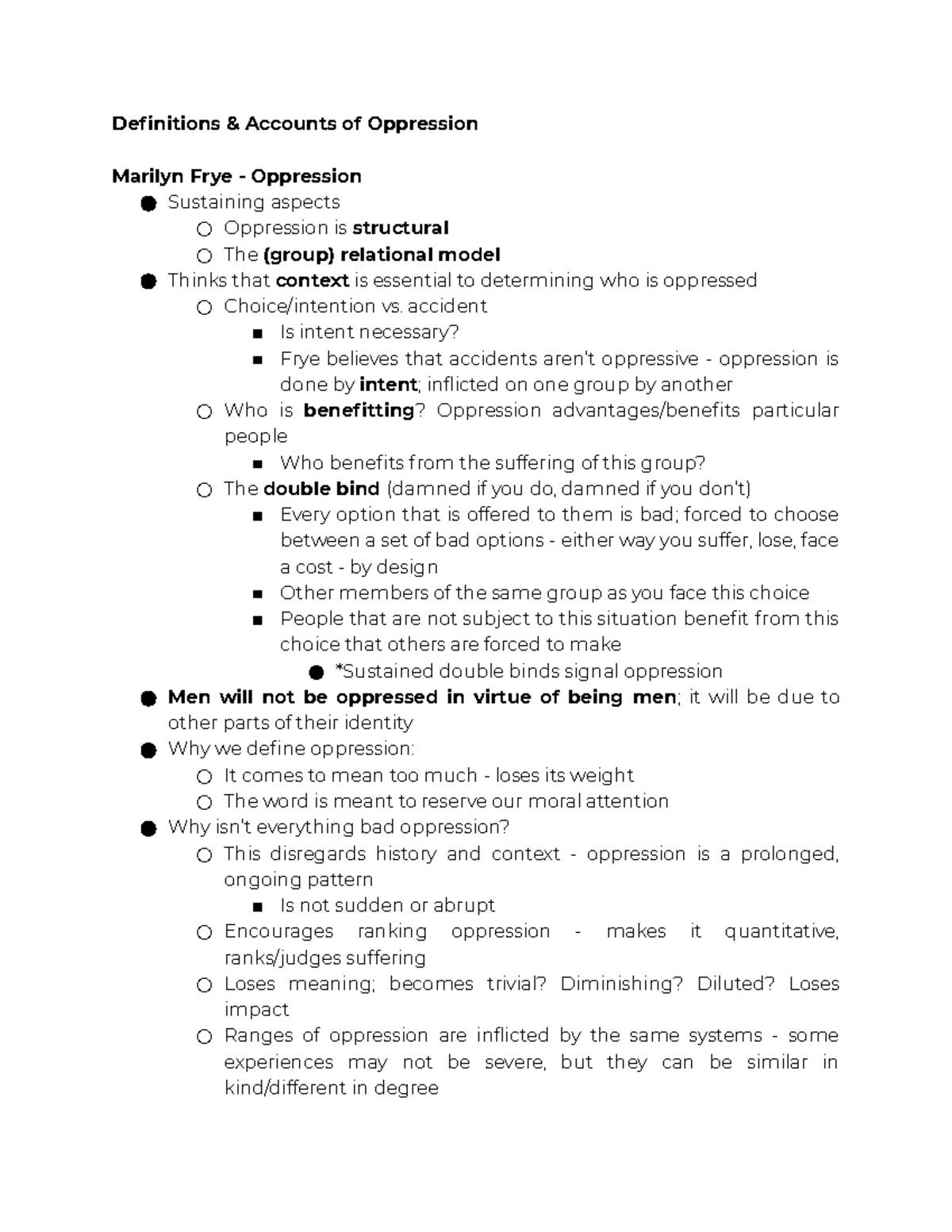 Class Lecture Notes: Frye/Young - Definitions & Accounts of Oppression ...