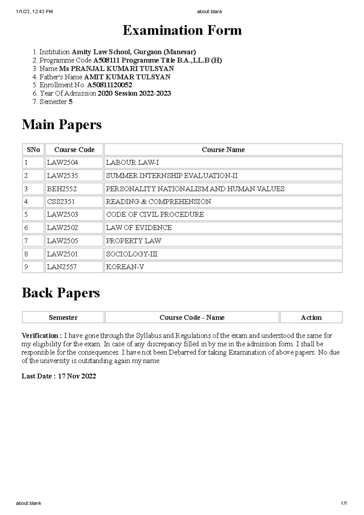 Sem 5 Examination form - Document - 1/1/23, 12:43 PM about:blank about ...