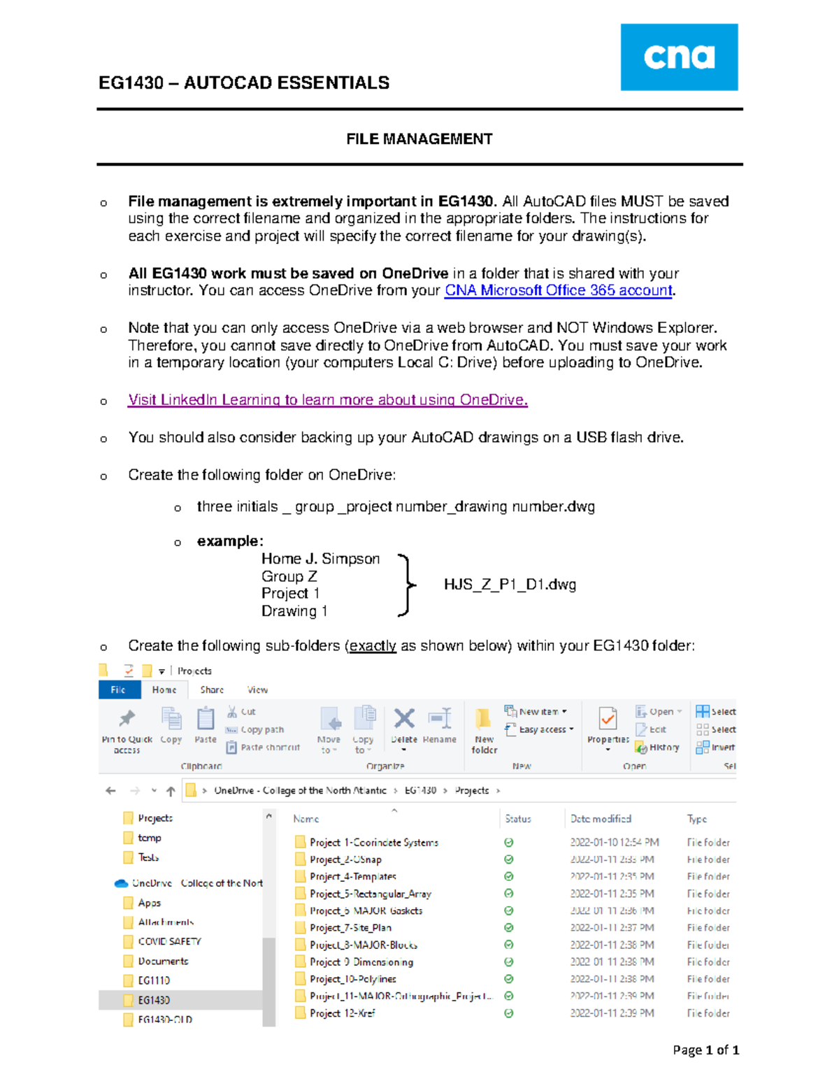 Lecture 1-File Management( Onedrive) - Page 1 of 1 EG1430 – AUTOCAD ...