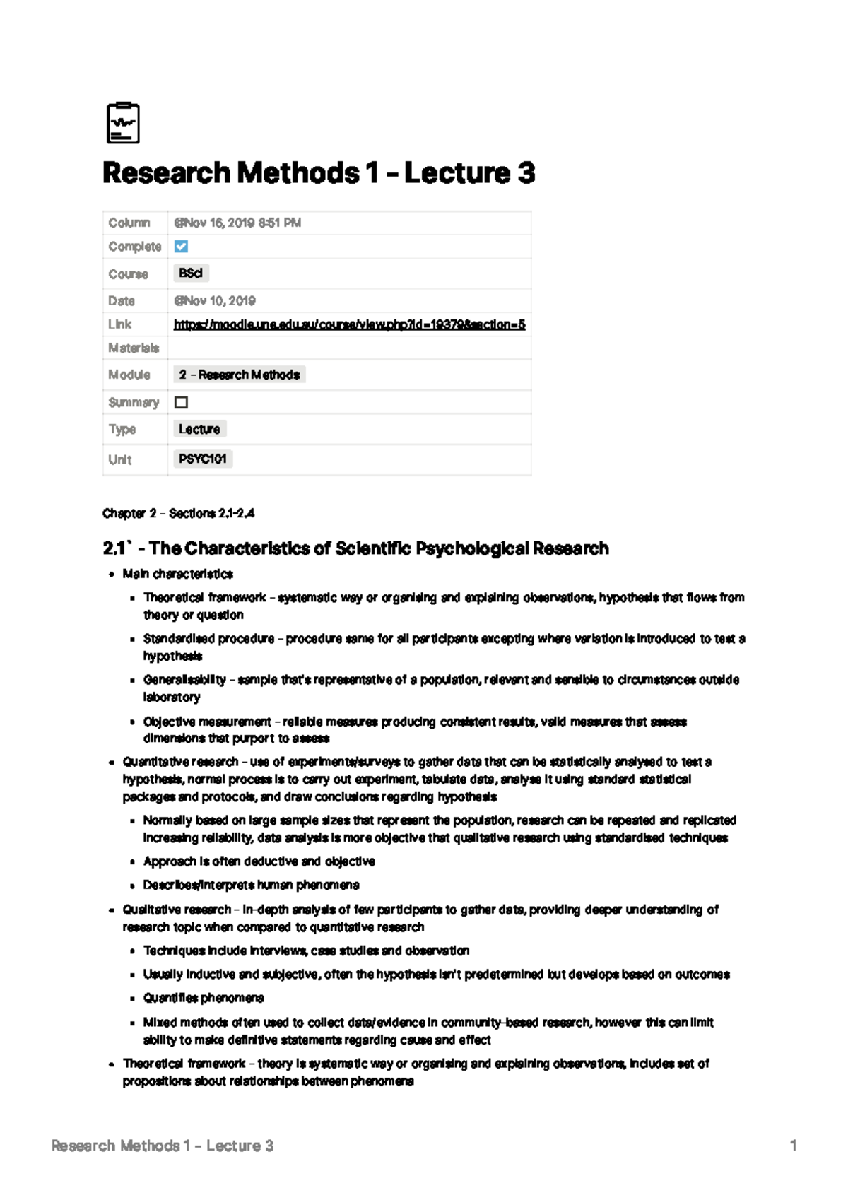 Research Methods 1 - Lecture 3 - Research Methods 1 - Lecture 3 Column ...