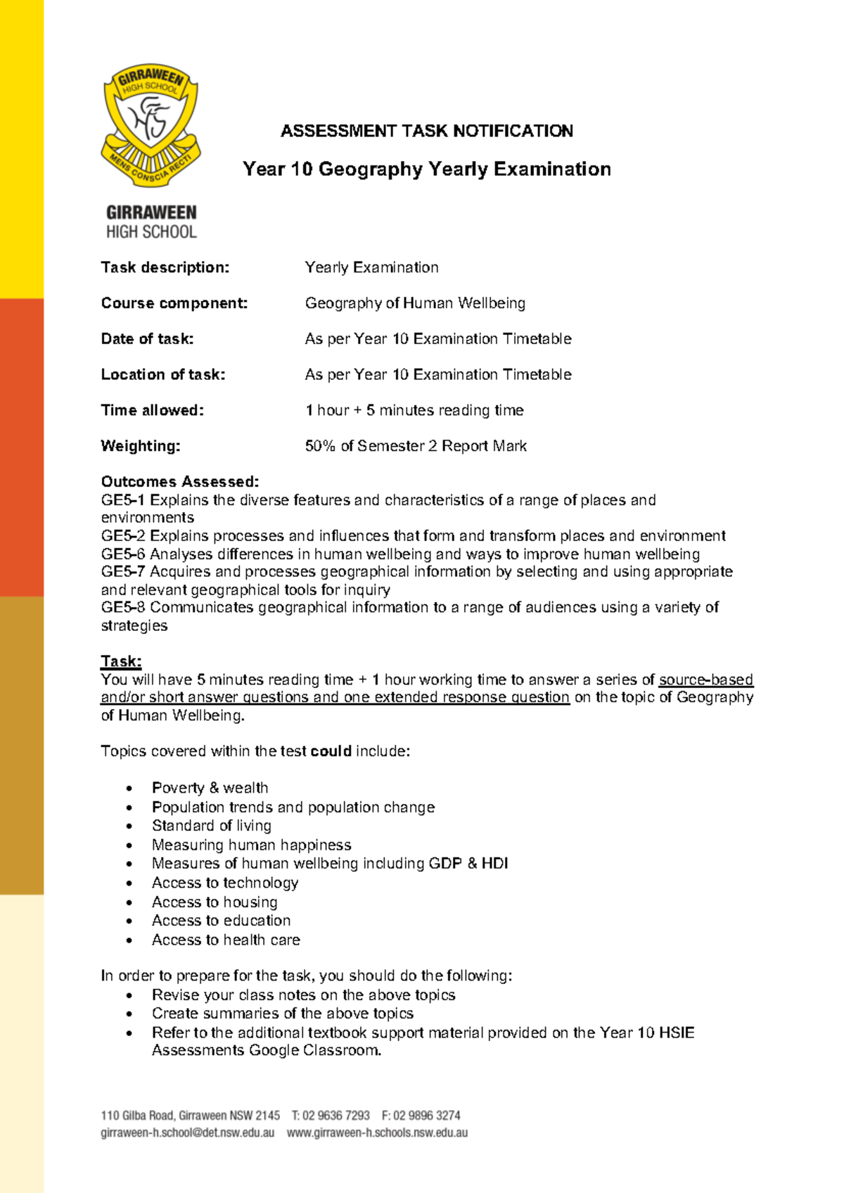 A4 - 10 Geography Yearly Exam Notification - ASSESSMENT TASK ...