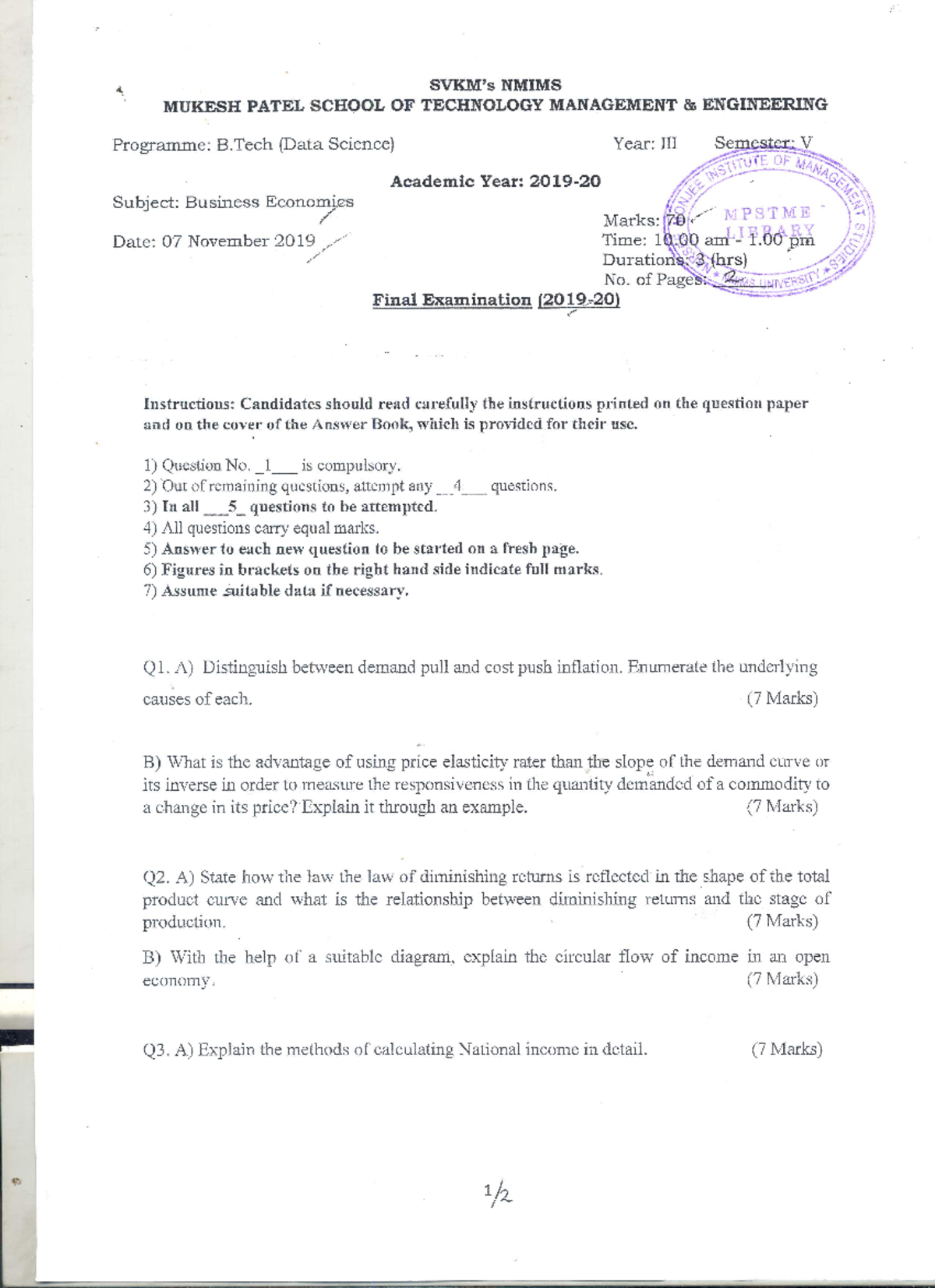 Business Economics Final EXAM 2019-20 g ZTAbyrb Kn - NMIMS - Studocu