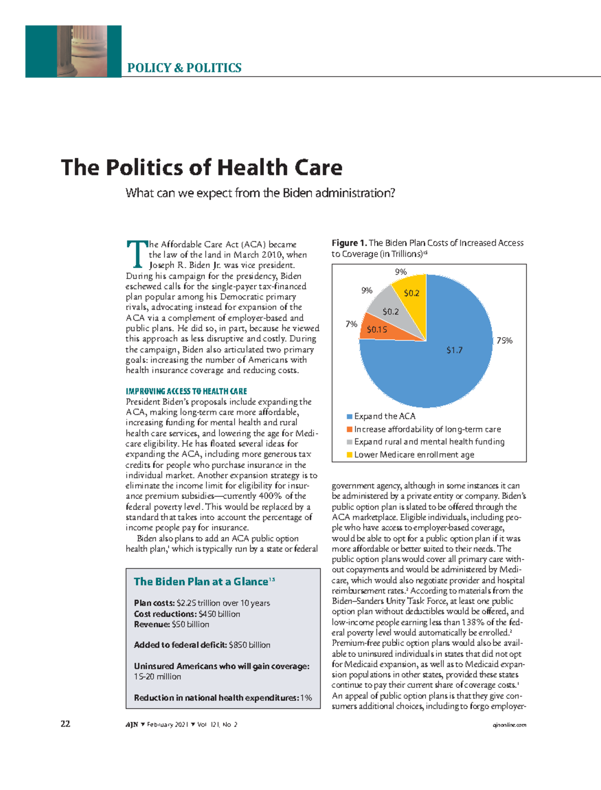 The Politics of Health Care - 22 AJN February 2021 Vol. 121, No. 2 ...