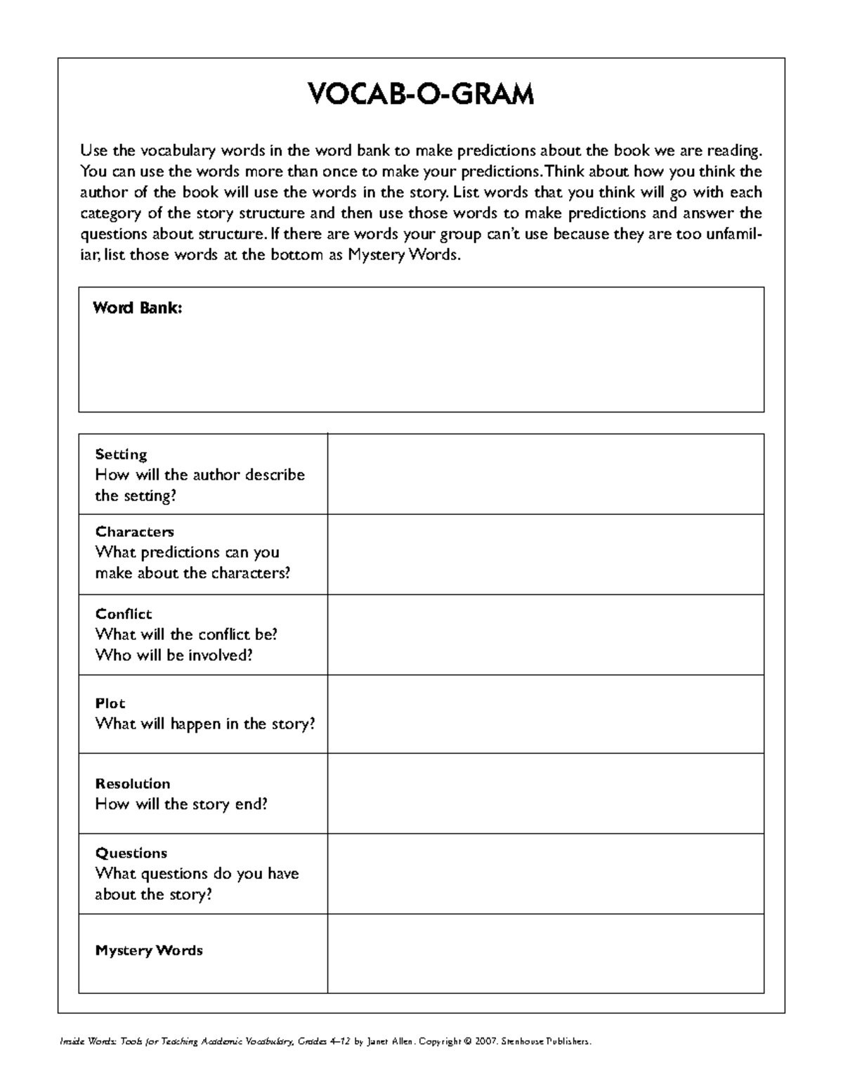 Vocab-o-Gram - Vocab-o-gram - Inside Words: Tools for Teaching Academic ...