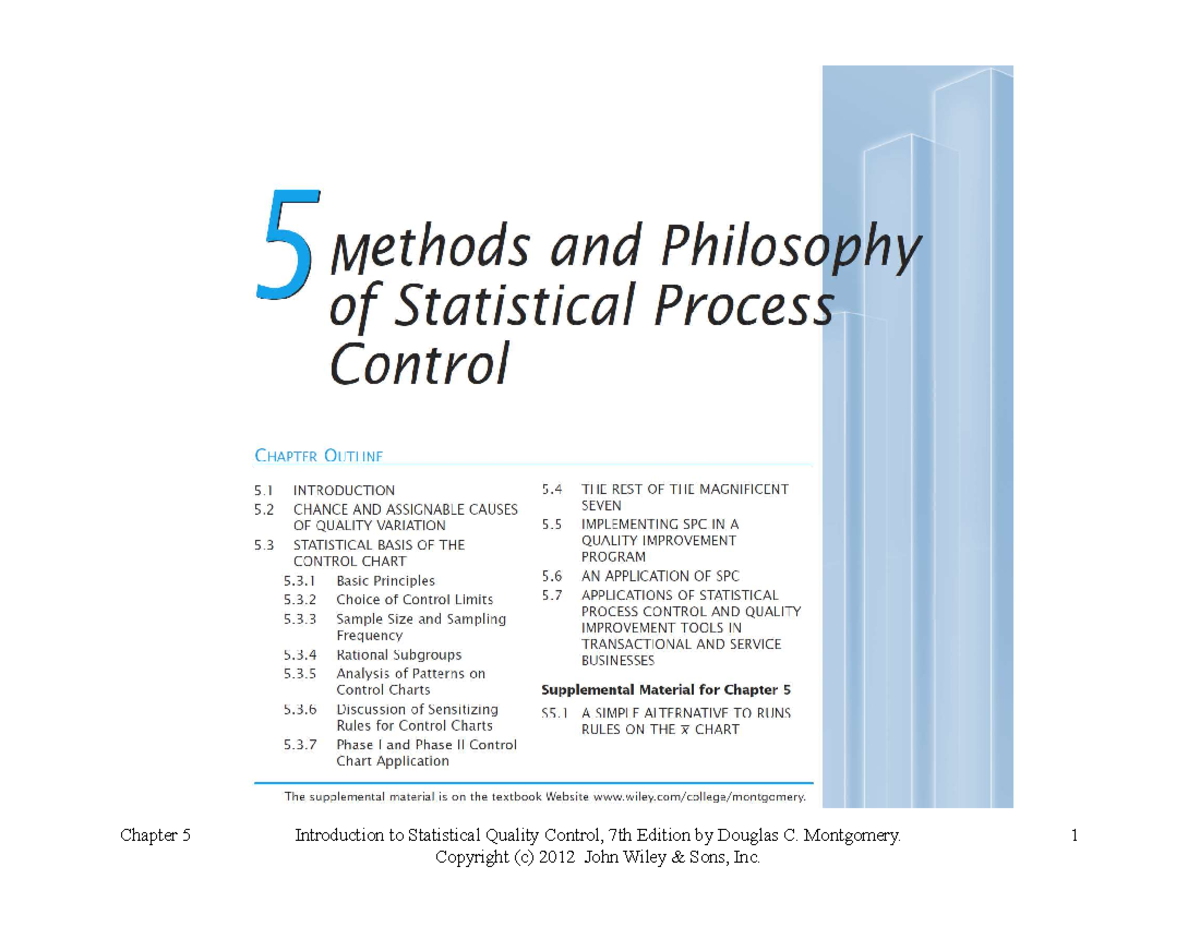 4 - chapter 4 notes - Chapter 5 Introduction to Statistical Quality ...