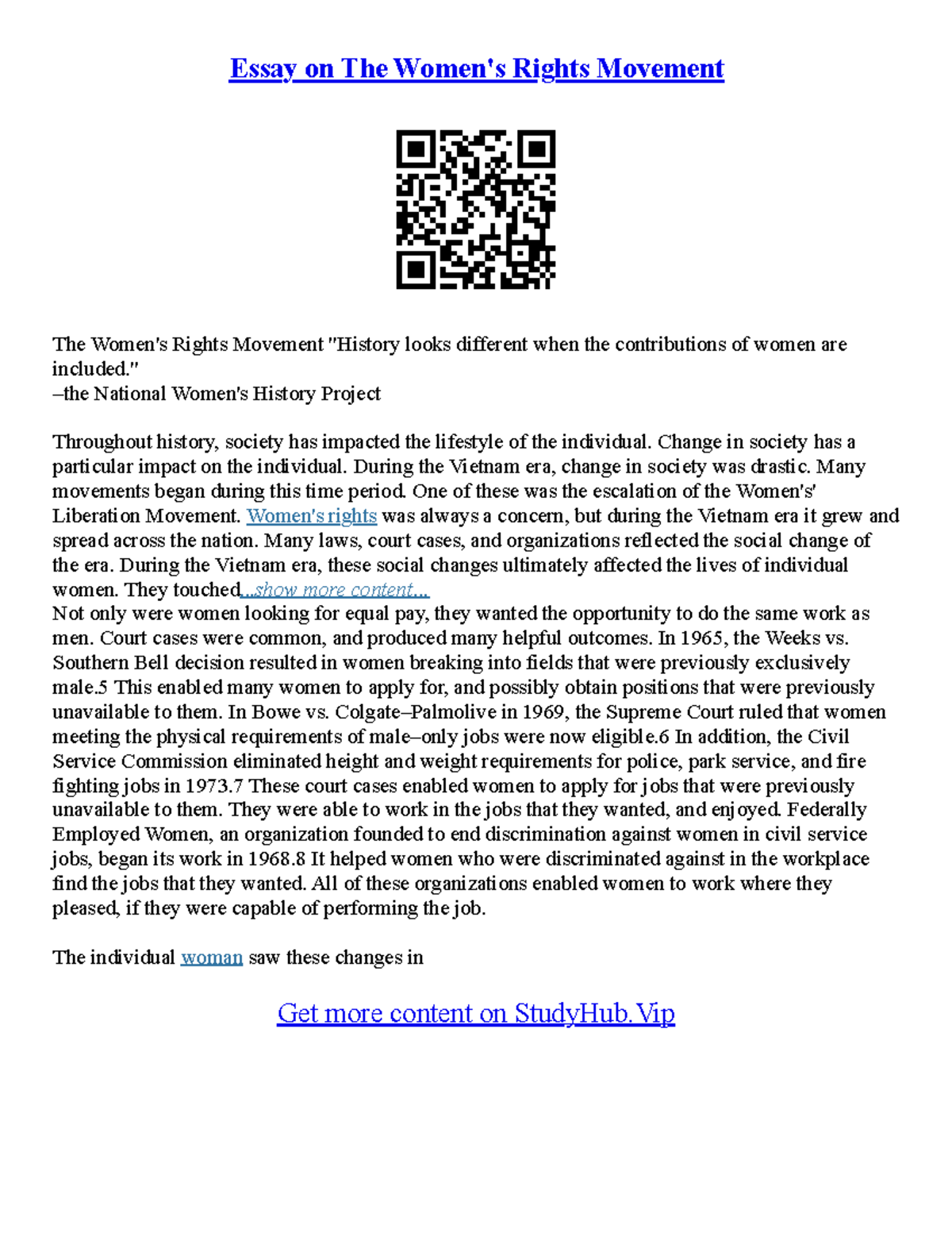 Essay On Women Rights - Essay on The Women's Rights Movement The Women ...