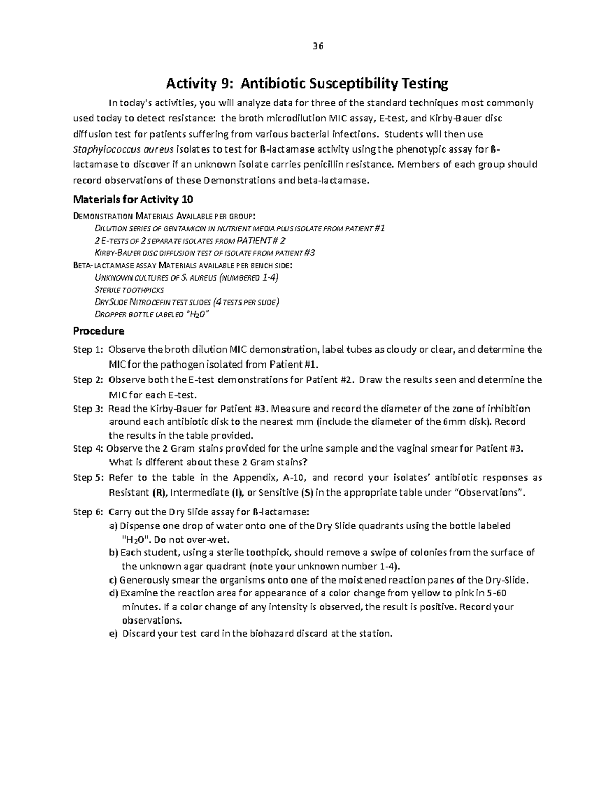 Week 6 Microbio Lab - Activity 9 : Antibiotic Susceptibility Testing In ...
