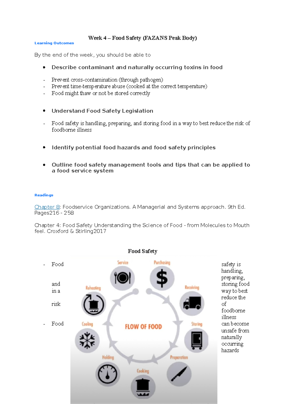 Week 4 - Food Safety - lecture notes - Week 4 – Food Safety (FAZANS ...