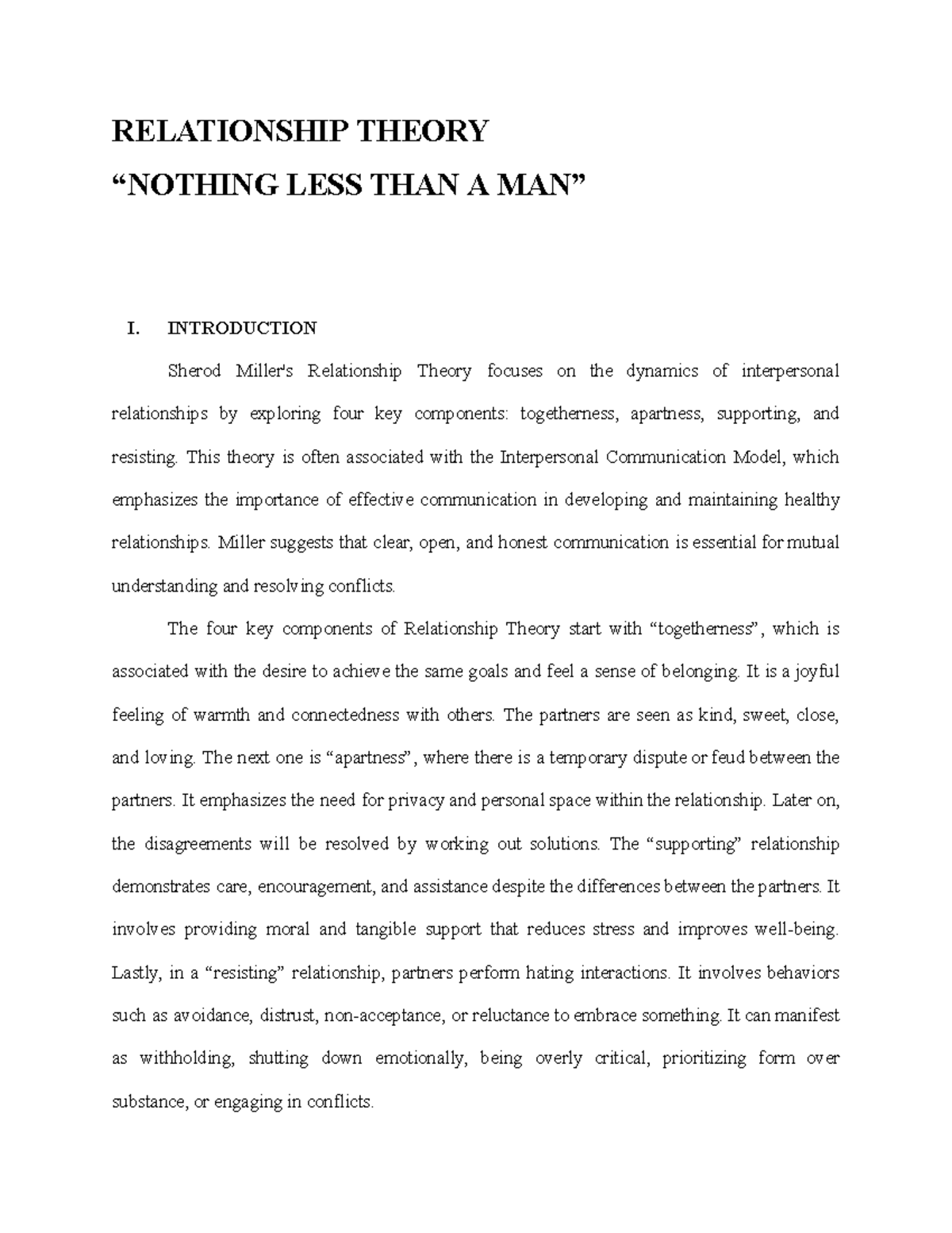 Sherod Miller's Relationship Theory focuses on the dynamics of ...