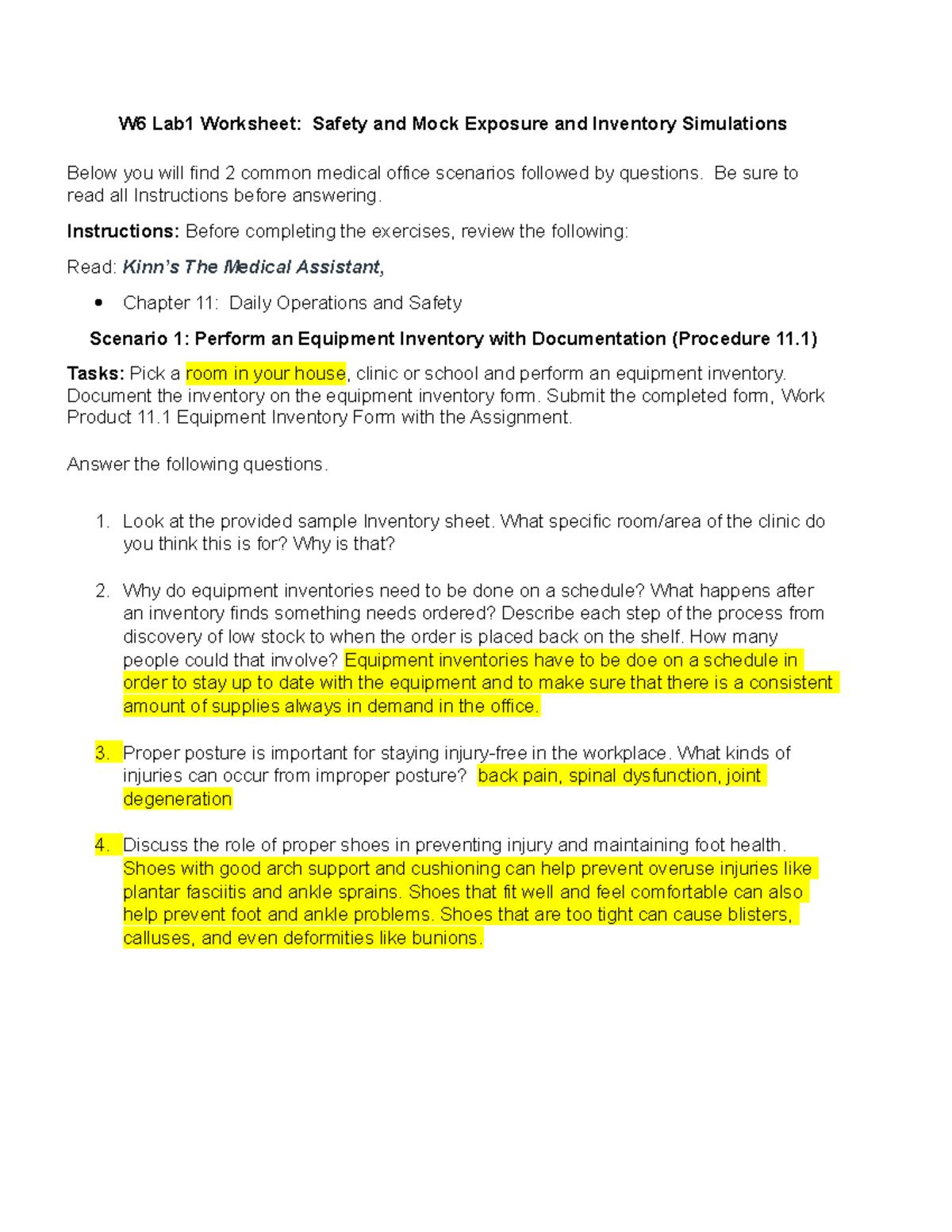 MOA110 W6 Lab(complete) - W6 Lab1 Worksheet: Safety and Mock Exposure and Inventory Simulations ...