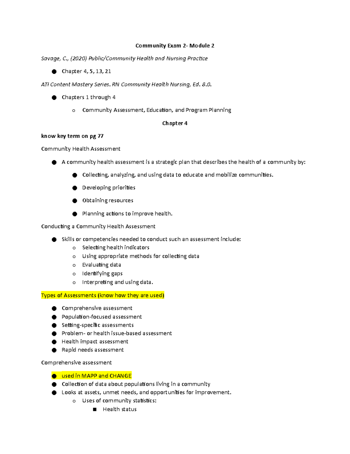 Community Exam 2 - exam 2 review - Community Exam 2- Module 2 Savage, C ...