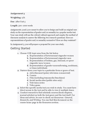 Assignment 2 - WGST 210 - Assignment 2 Weighting: 25% Due: After Unit 4 ...