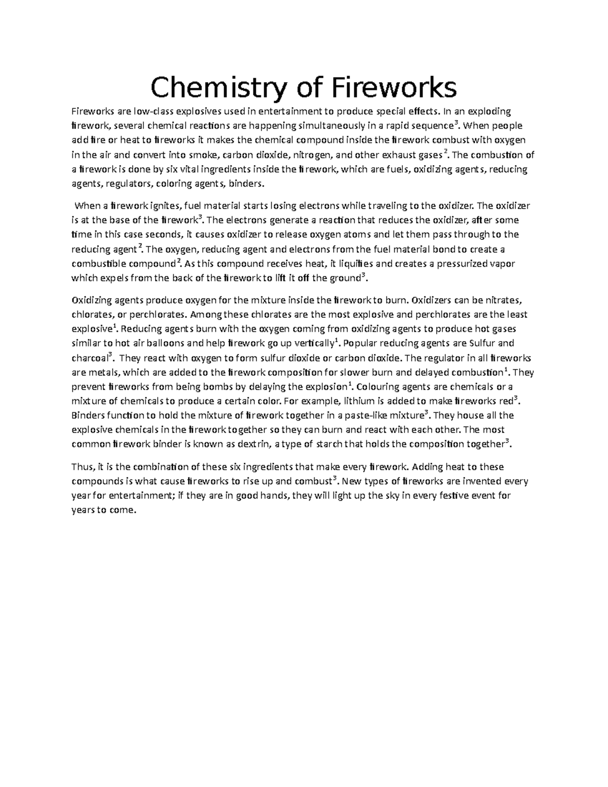 CHMA11 Essay - Chemistry of Fireworks Fireworks are low-class ...