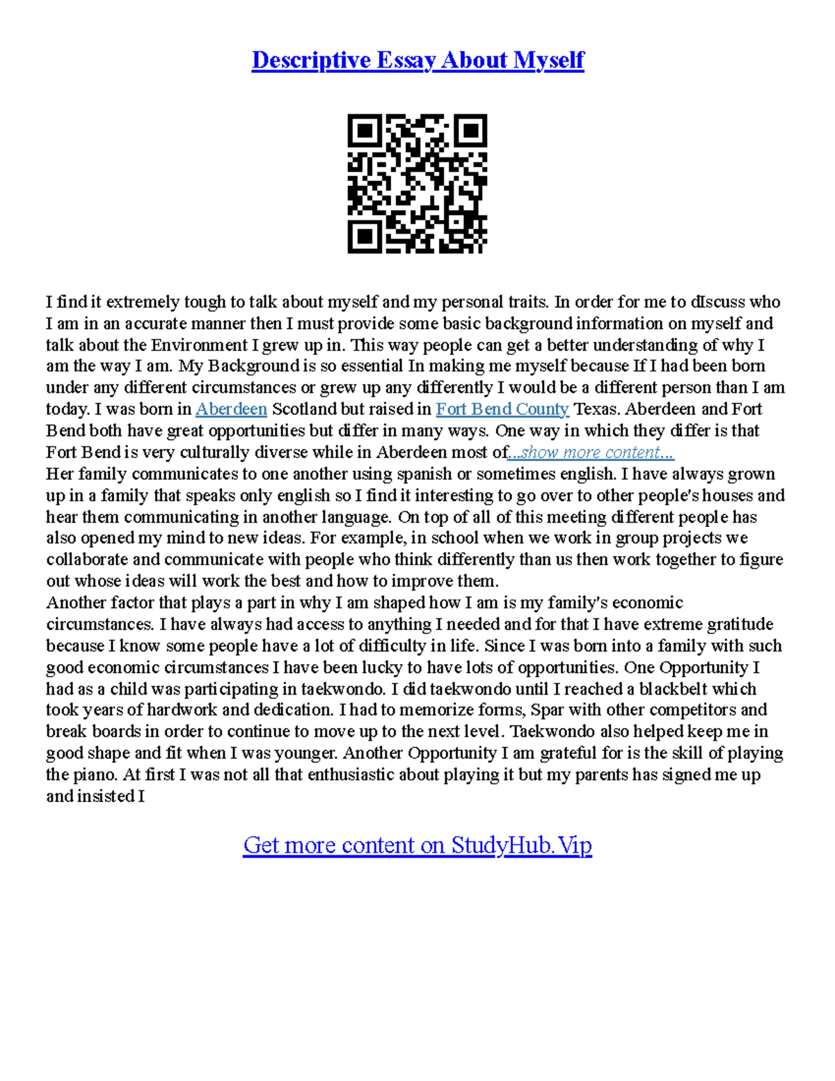 Introducing Yourself Essay - Descriptive Essay About Myself I find it ...