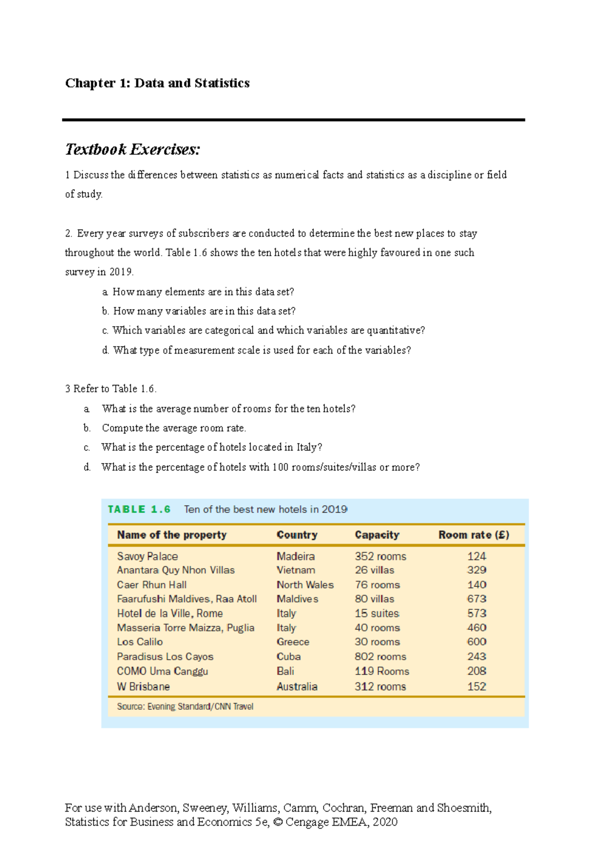 Chapter 1 - Chapter 1: Data and Statistics Textbook Exercises: 1 ...