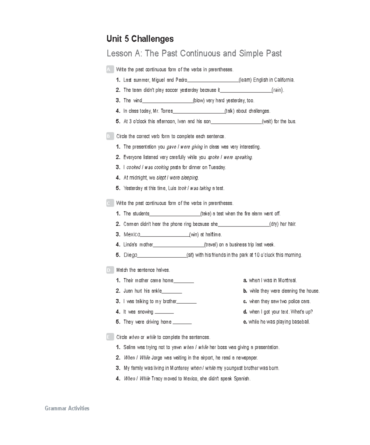 Grammar unit 5 lesson a - ........ - Unit 5 Challenges Lesson A: The ...