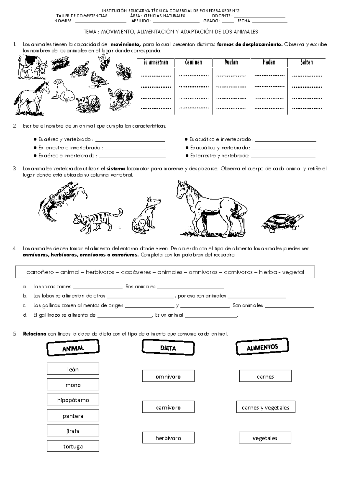 Movimiento EN LOS Animales - INSTITUCIÓN EDUCATIVA TÉCNICA COMERCIAL DE ...