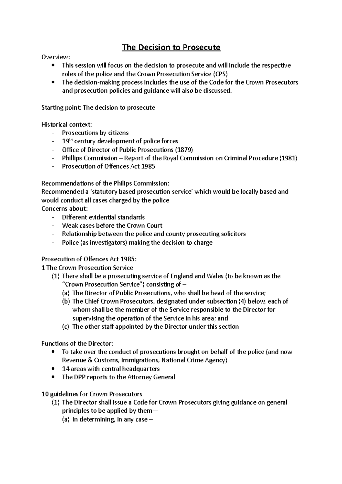 Week two The Decision to Prosecute - The Decision to Prosecute Overview ...