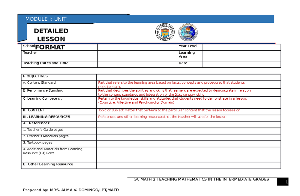 MATH Lesson PLAN Format - SC MATH 2 TEACHING MATHEMATICS IN THE ...