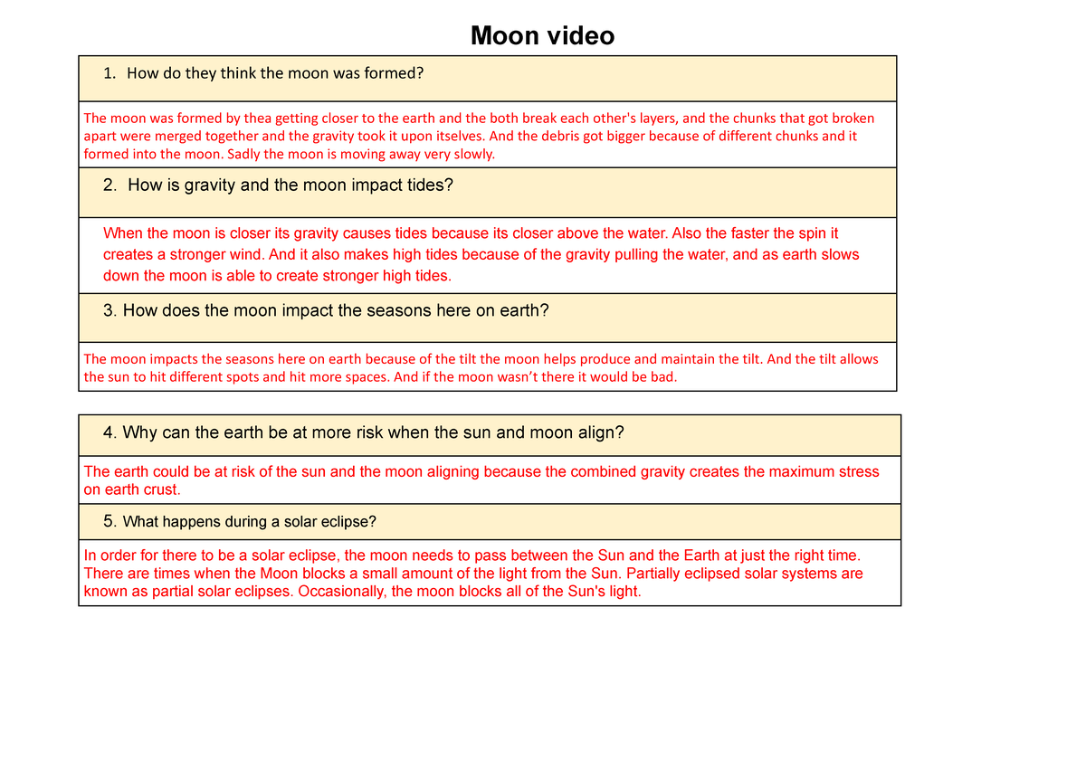 MOON Video - These are notes for class - Moon video 1. How do they ...