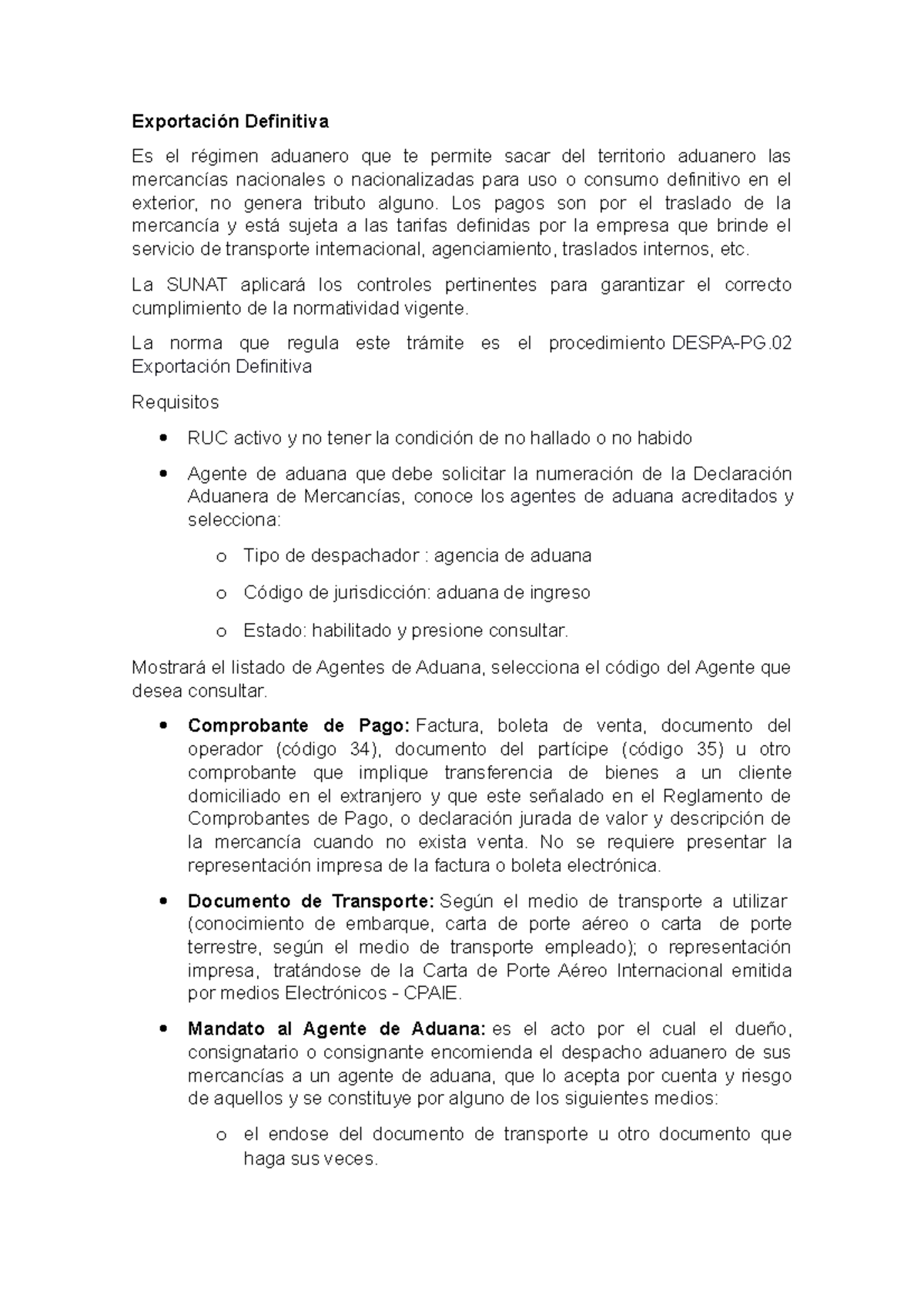 Exportación Definitiva - Exportación Definitiva Es el régimen aduanero ...