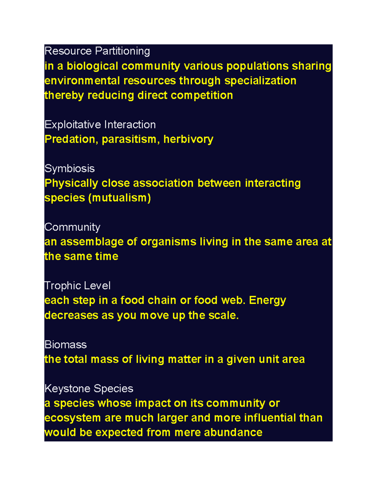 Vocabulary - ASSIGNEMENT - Resource Partitioning in a biological ...